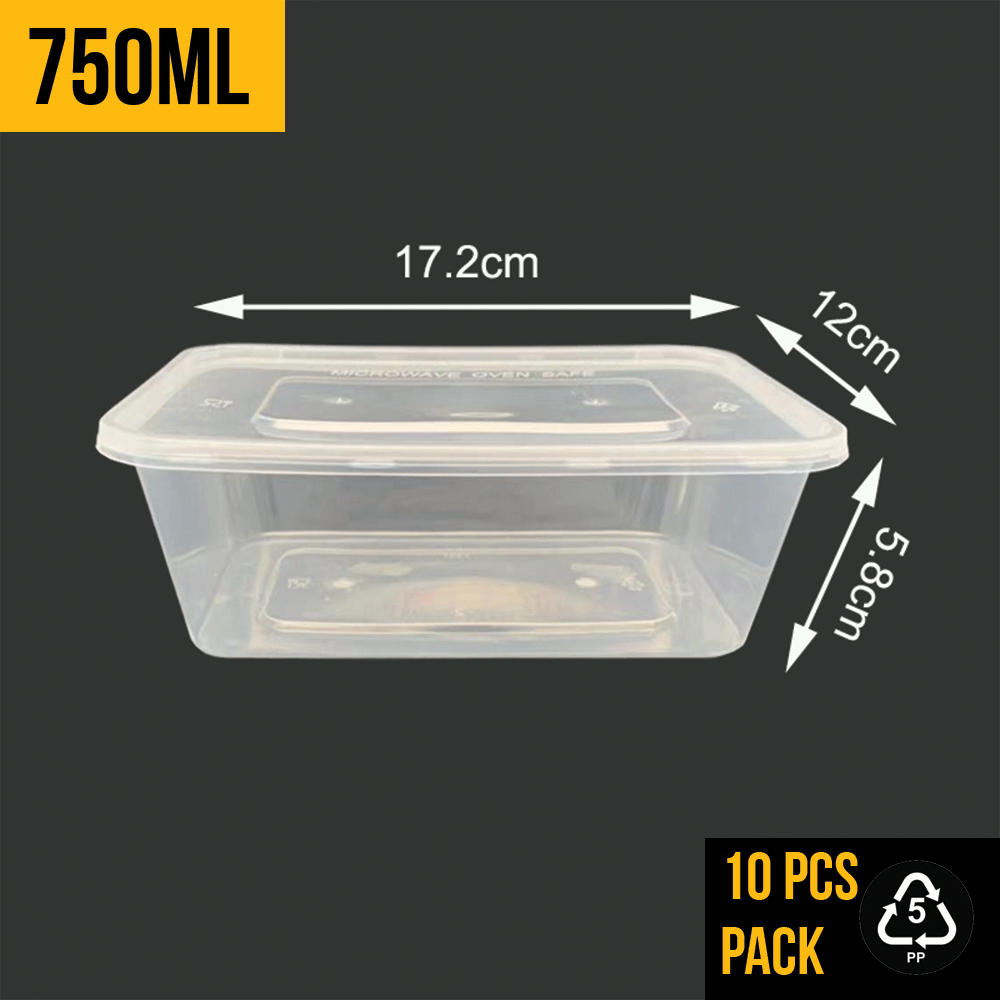 10 Pcs White PP5 Plastic Food Container | Disposable 750ML Lunch Box ...