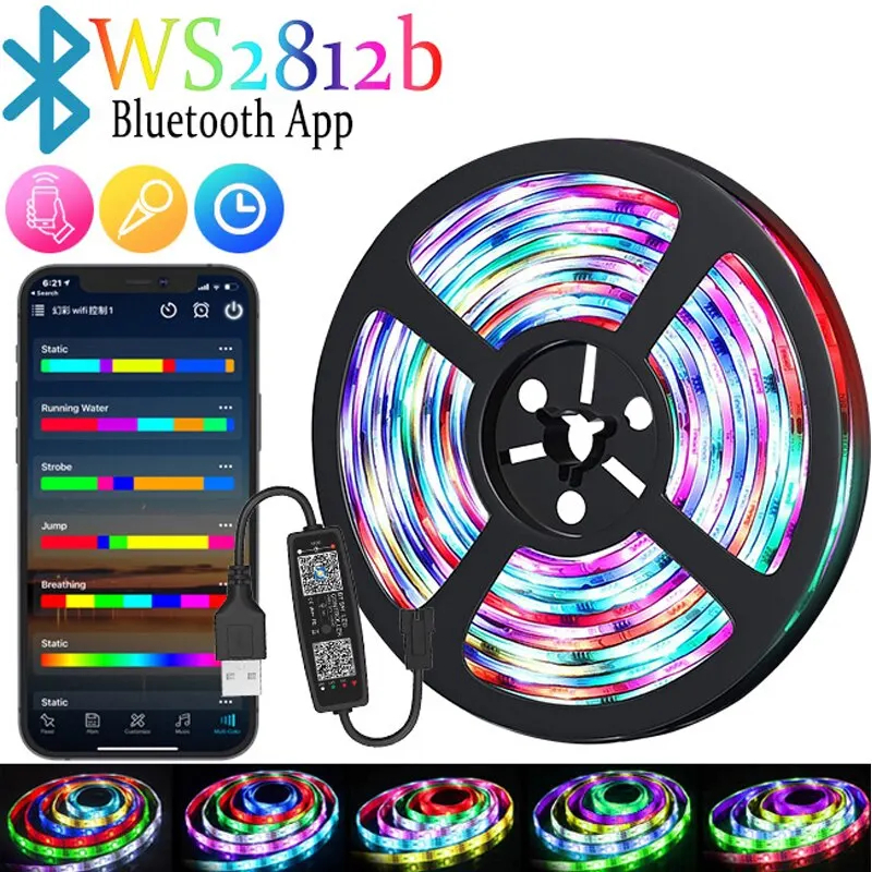 WS2812B, 5050 RGB SMD Led Strip 5M Lights 5V USB Neon Tape Diode ...