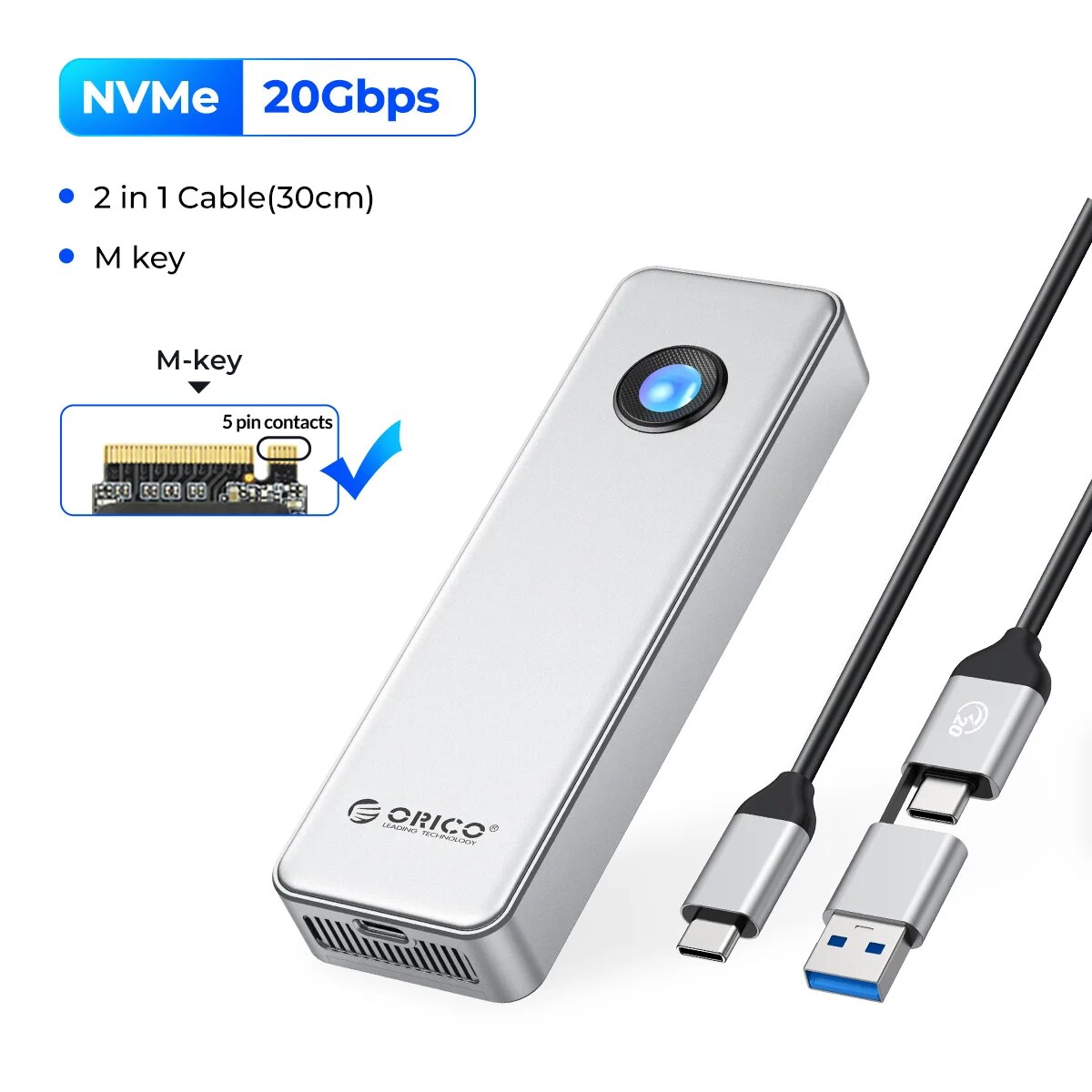 ORICO 20Gbps NVME Enclosure Case 8TB with Cooling Fan USB 3.2 Gen 2 x 2 ...