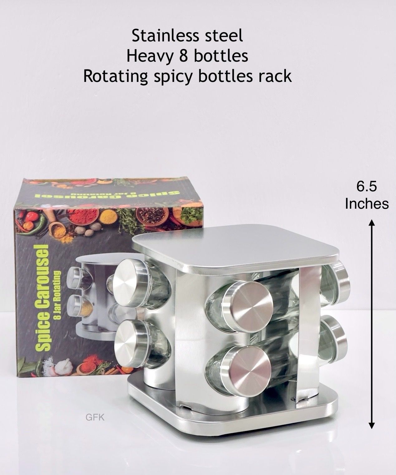 Buy 360 Rotating Stainless Steel Spice Rack with 8 Jars, Dust-p