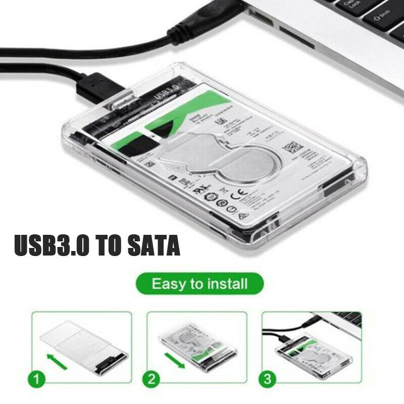 2.5 inch Transparent HDD SSD Enclosure Caddy Case SATA III to USB 3.0 ...