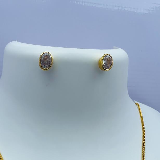 Gold Plated chein with pendan 1MM Box Chain with Beautiful Ovel Dark ...