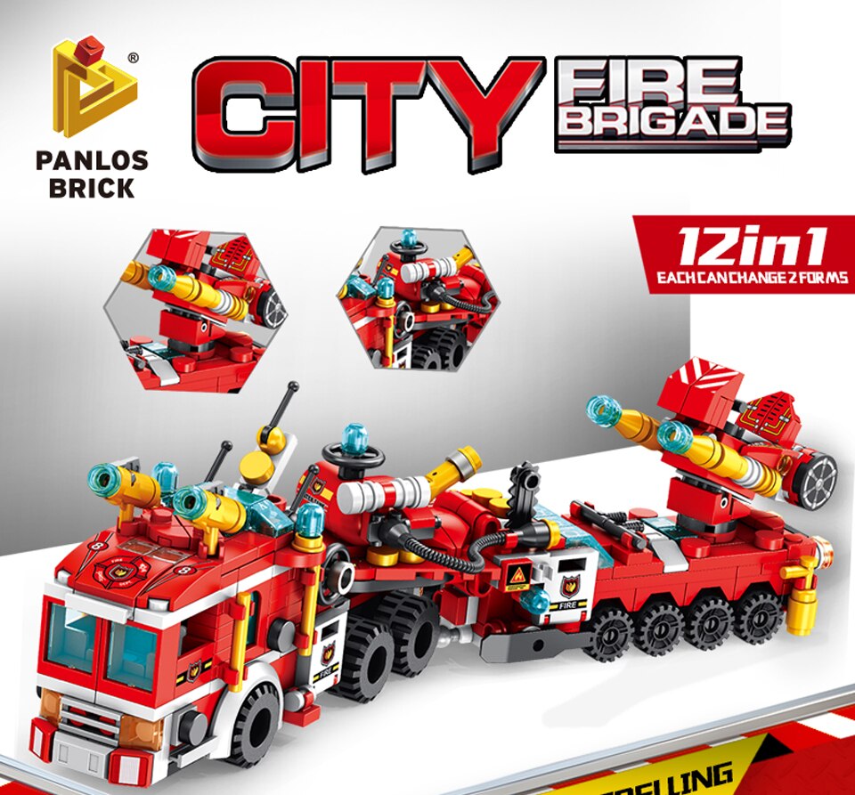 City Fire Brigade 557 Pieces 12 in 1 Deformation Building Blocks Panlos ...