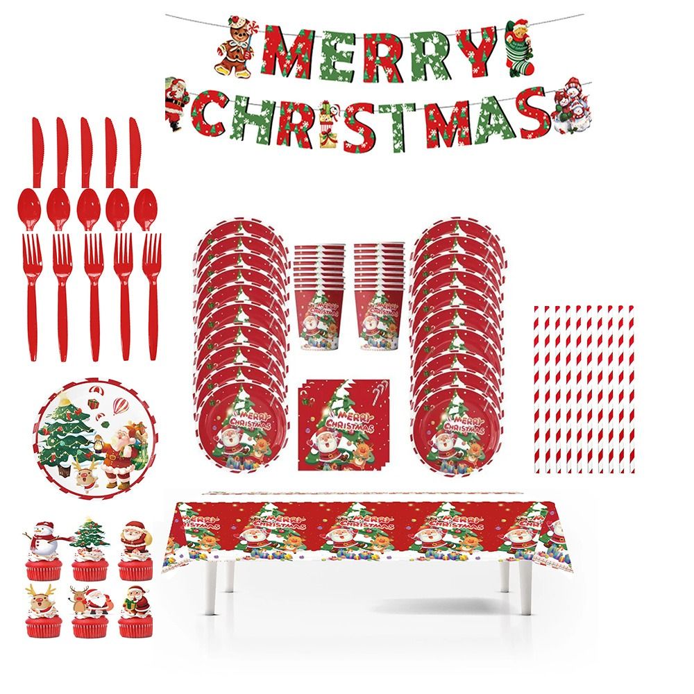 Merry Christmas Banner Serves 20 Guests Christmas Party Tableware Set ...