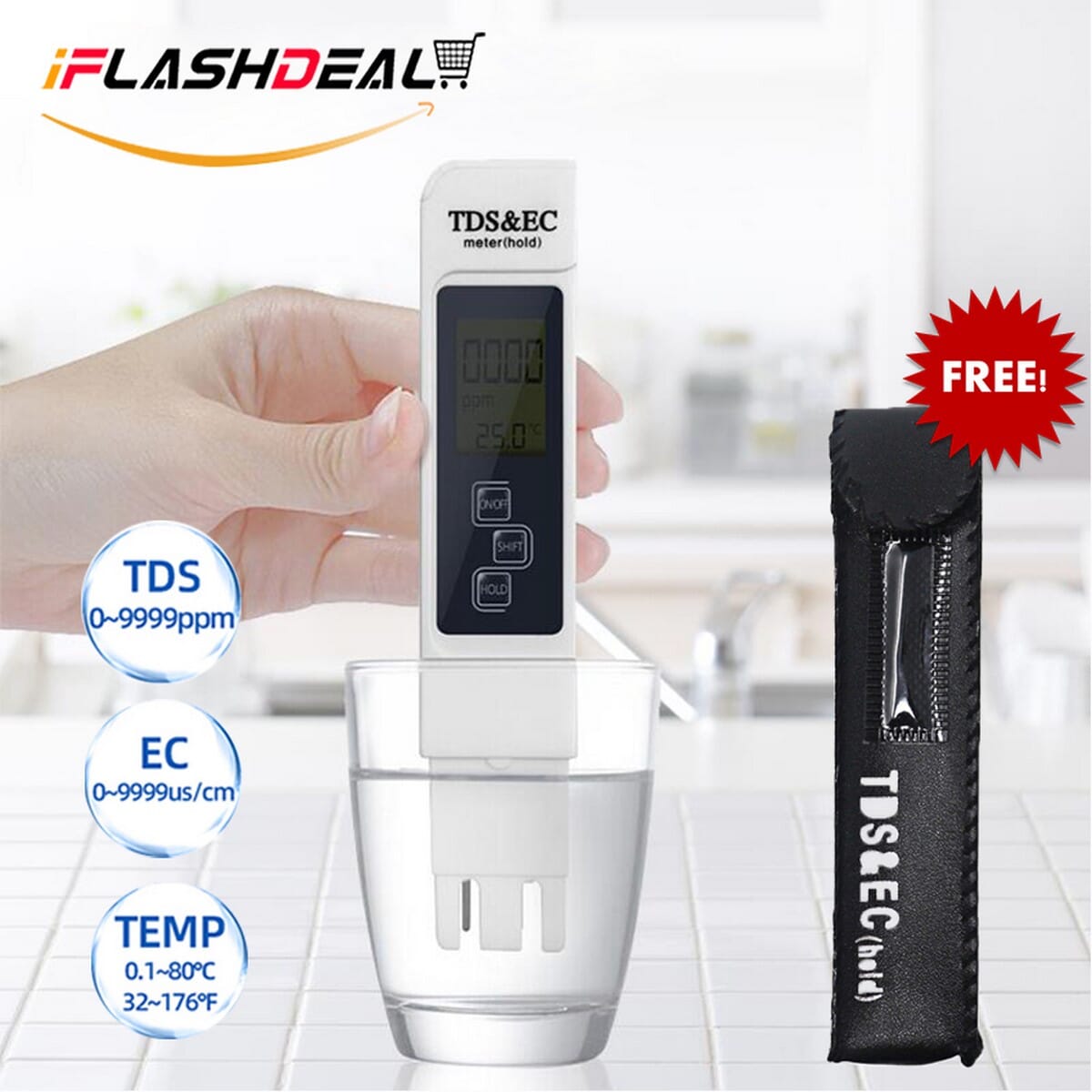 iFlashDeal TDS/EC Meter Conductivity pen EC TDS Pen Tester Digital LCD ...