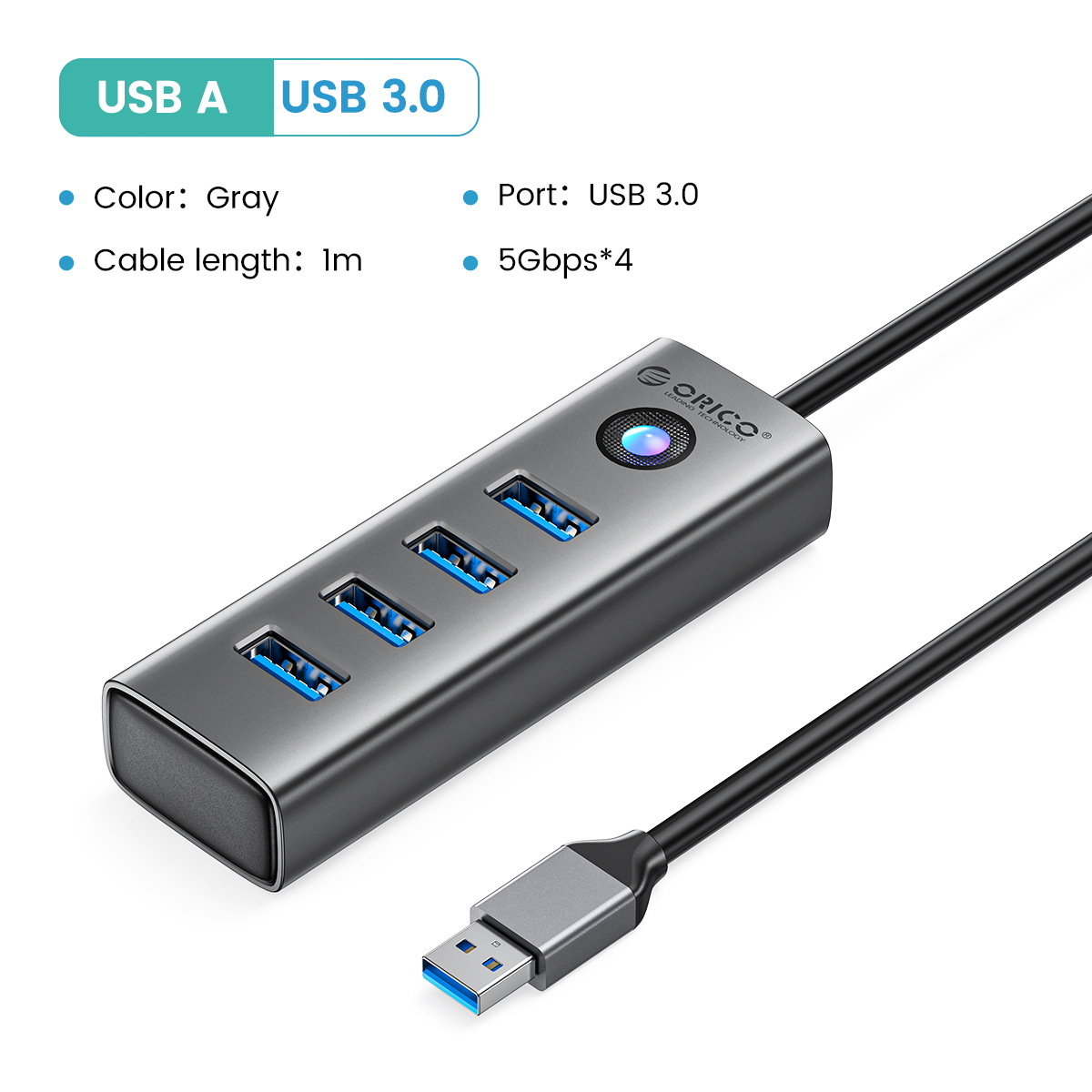 ORICO Member 4-Port USB 3.0 HUB Aluminum Alloy Plug And Play Mini ...
