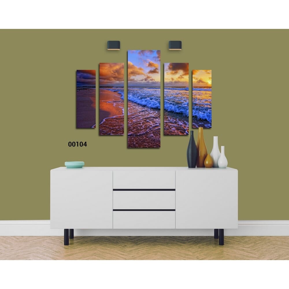 Five (5)Pieces Modern HD Printed Home Decor Wall Art Framed - Beach Sri ...