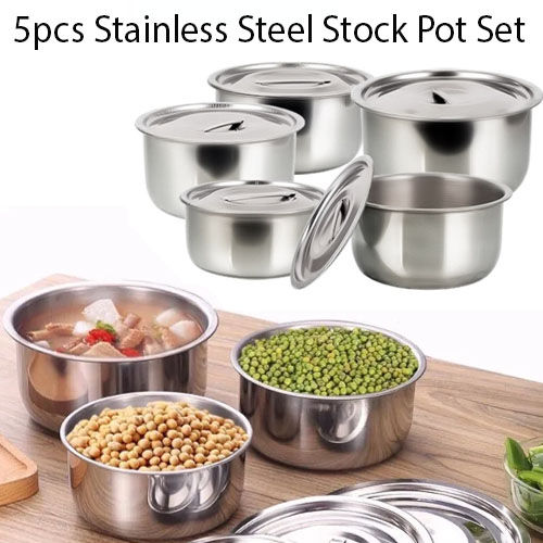 5 in 1 Stainless Steel Multipurpose Stock Pot Storage Pot Indian Pot ...