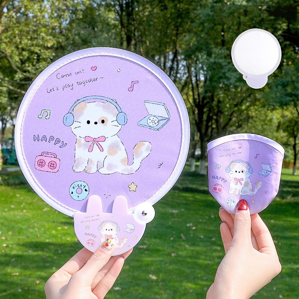 Mini Circular Fan Cartoon Flying Disk Fan with Handle Round Folding ...