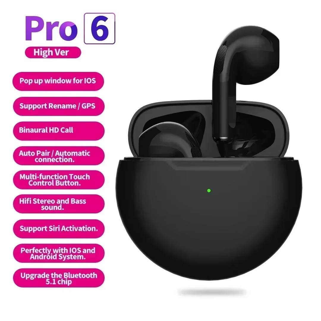 TWS Pro6 Earphone Bluetooth Headphones with Mic 9D Stereo Pro 6 Earbuds ...