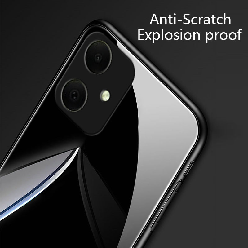 Biruiqu For Samsung Galaxy A05 Shockproof Tempered Glass Back Soft ...