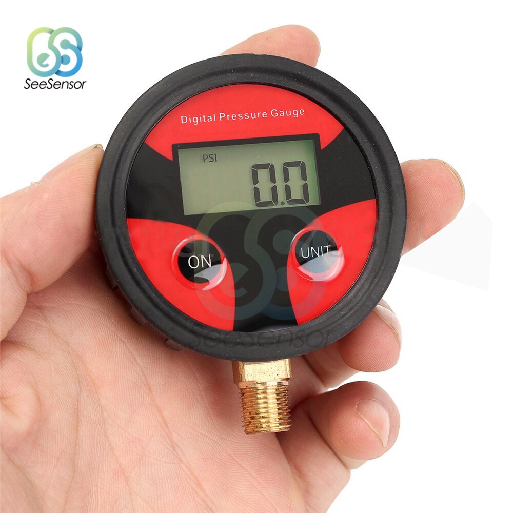 0-200PSI LCD Digital Air Pressure Gauge Dial Meter Tester Copper Rubber ...