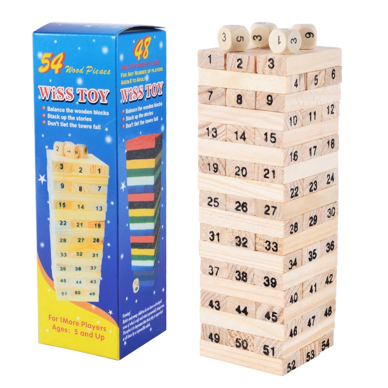 【Hot selling items 】54 Pcs Mini Wooden Number Stacking Jenga Tower ...