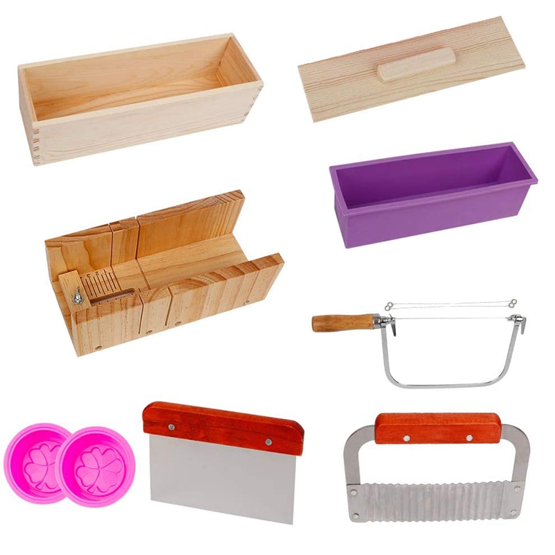 9PCS Silicone Soap Molds Kit,Rectangular Wooden Silicone Soap Mold ...