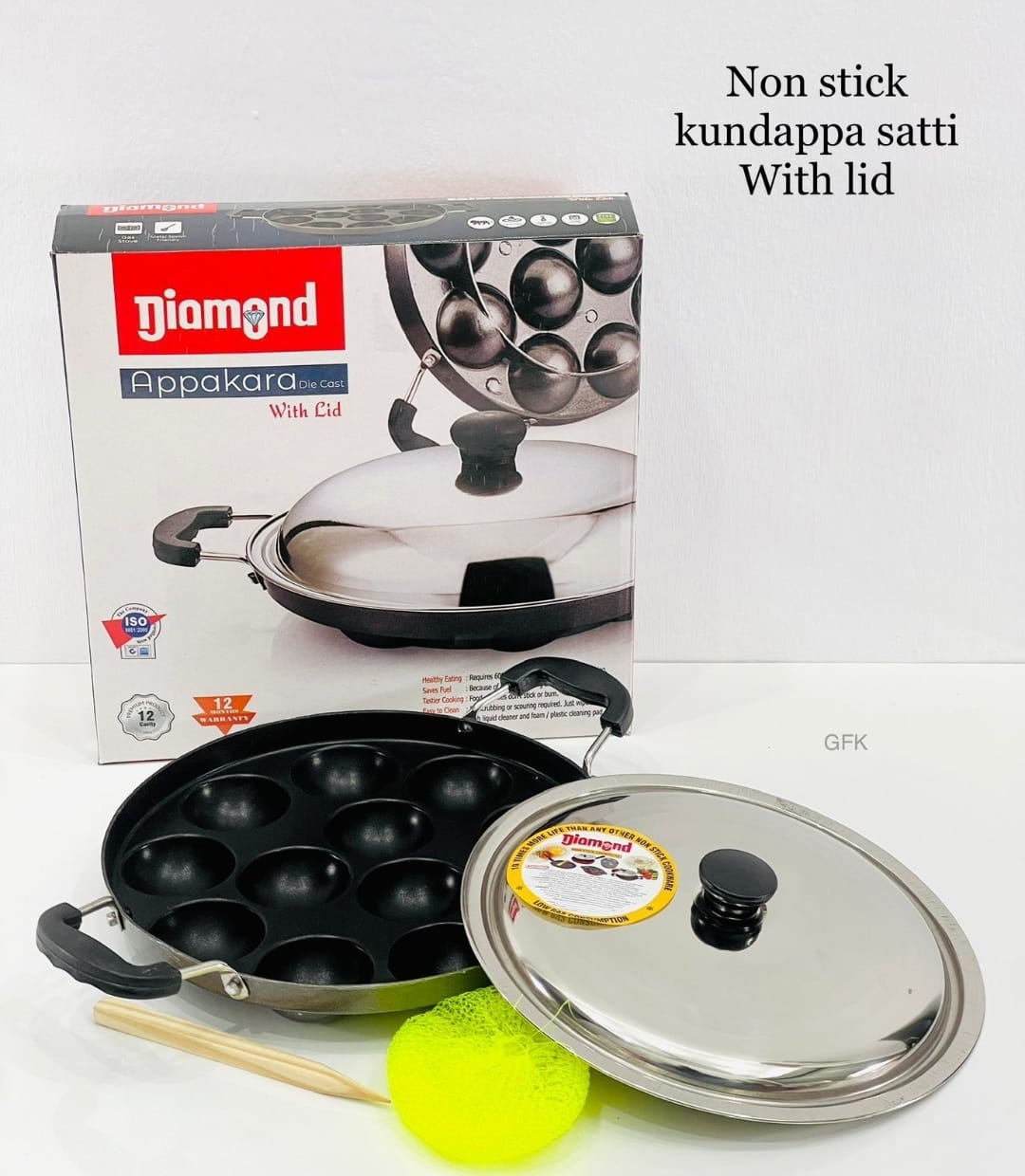 Non-Stick Kuzhi Paniyaram 12 Coops/ Nonstick Pan/ Nonstick Kundappa ...