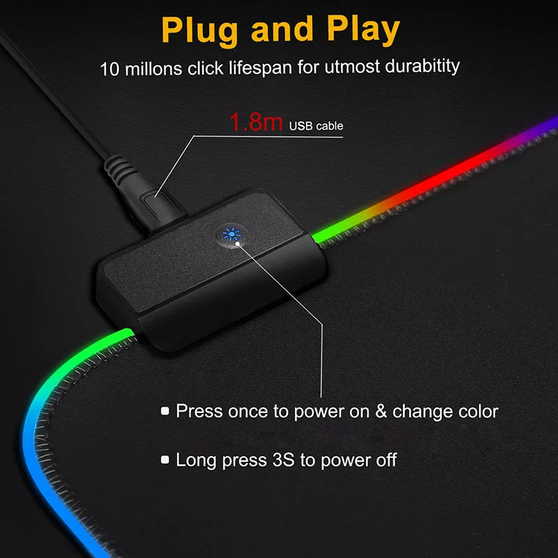 Luminous RGB Gaming Mouse Pad (350mm x 250mm x 4mm) Steady rubber base ...