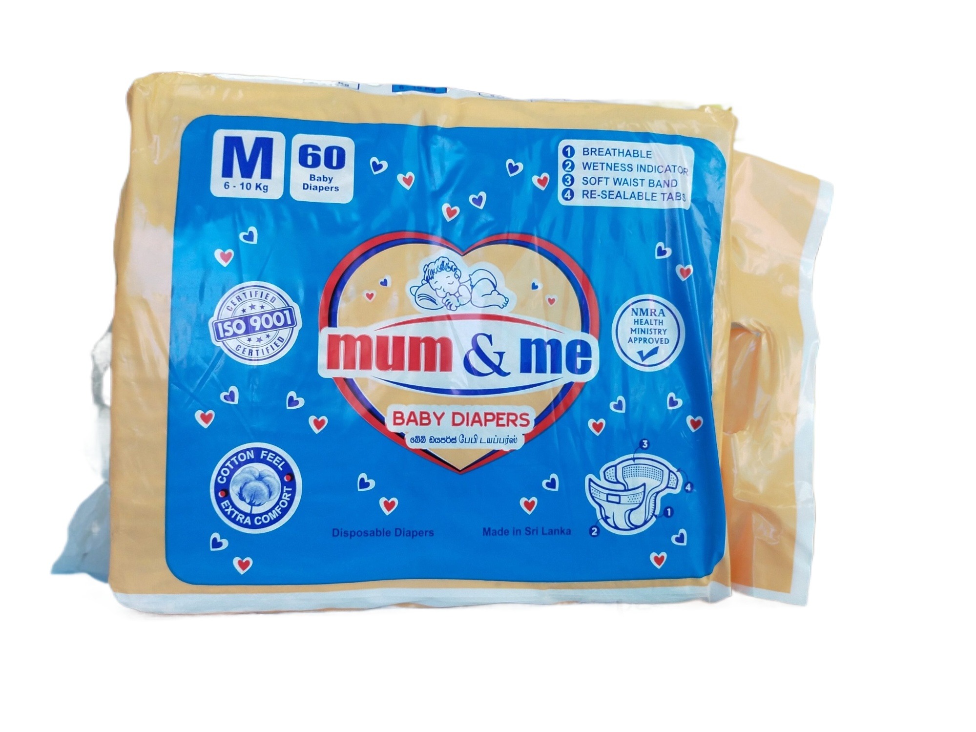 Mum & Me Baby Diaper Medium 60pcs (6-10kg) | Daraz.lk