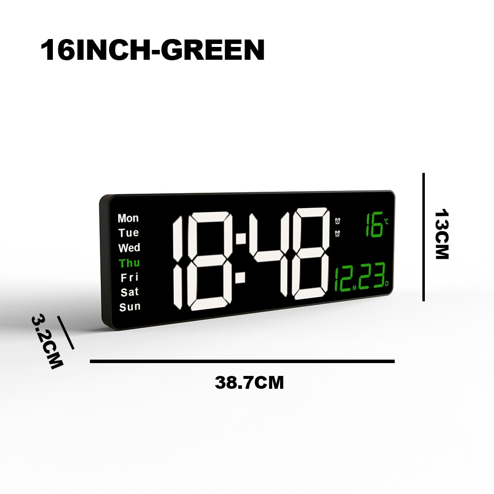 16inch Digital Wall Clock Large LED Alarm Clock Remote Control Date ...