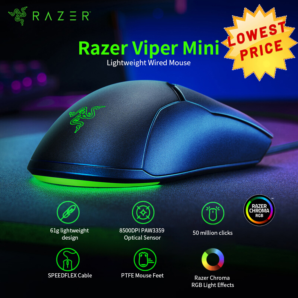 Razer Viper Mini 61g Lightweight Wired Mouse 8500DPI PAW3359 Optical ...