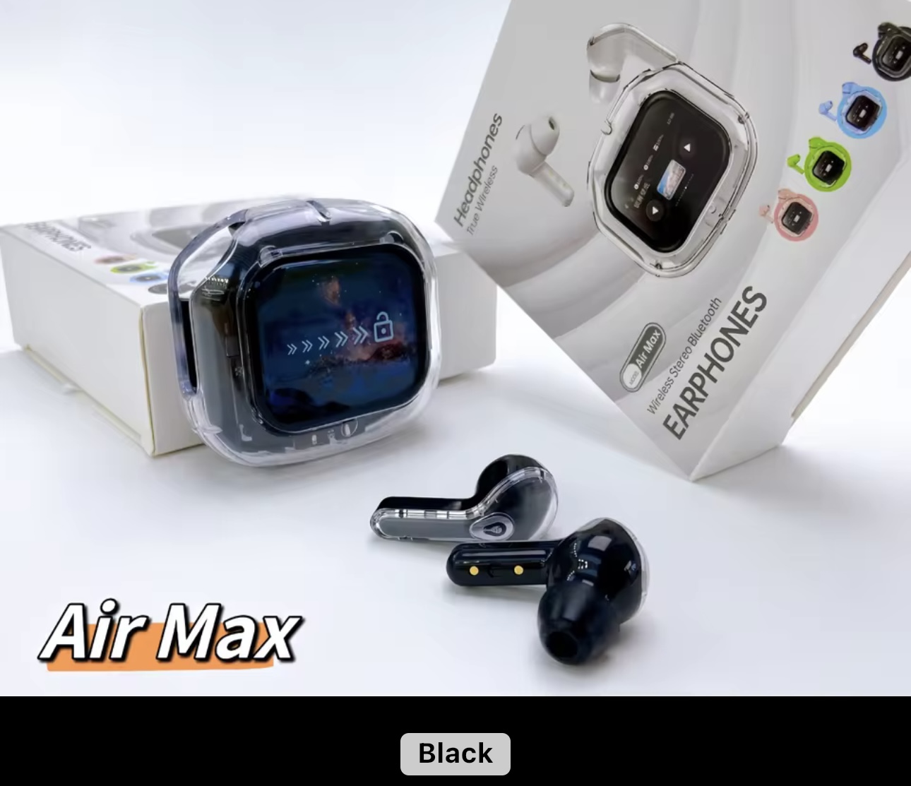 Air Max Transparent Design LCD Full Color Touch Screen Earbuds in Ear ...