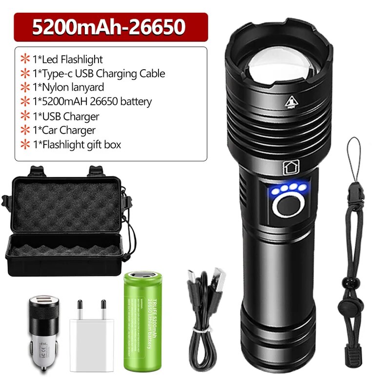 99000000LM XHP200 High Power LED Flashlight Type-C USB Rechargeable ...
