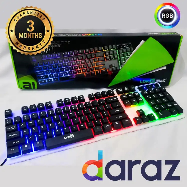 Gamming Keyboard RGB R260 Suspension 7 Colorful Backlit 104 Keys USB ...
