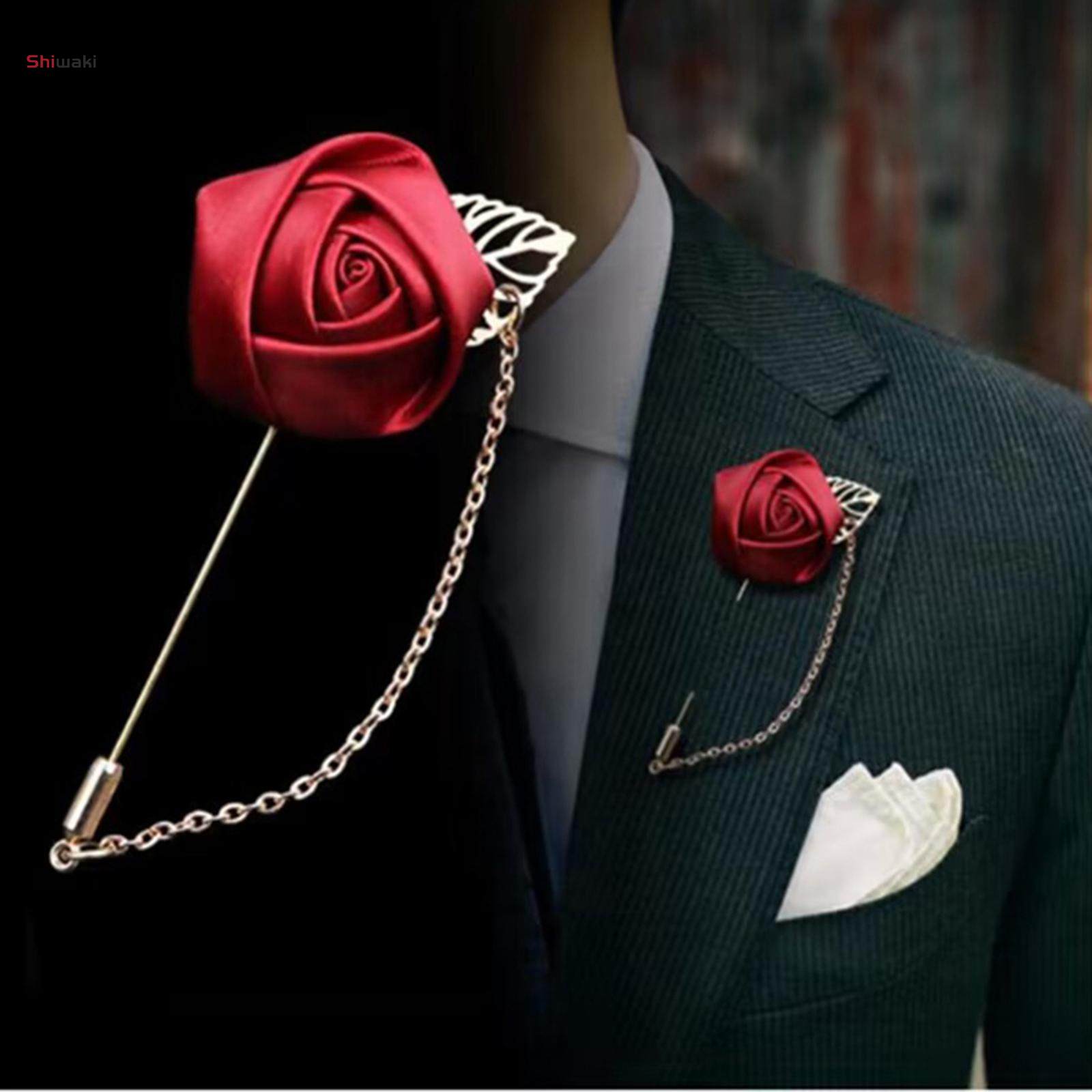 Brooch Suit Decor Lapel Pin Tassel Chain Wedding Brooches Rose Floral Boutonniere for Men Daily Wear Party Daraz.lk