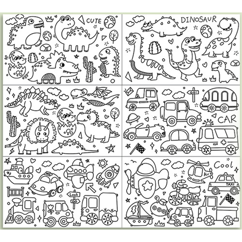 Kids' Coloring Roll with Dinosaur and Vehicle Patterns | Daraz.lk