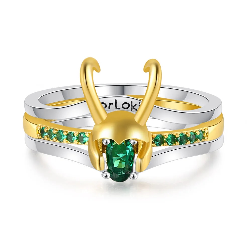 Loki Ring Sets For Women Superhero Thor Green Crystal Matching Crown ...