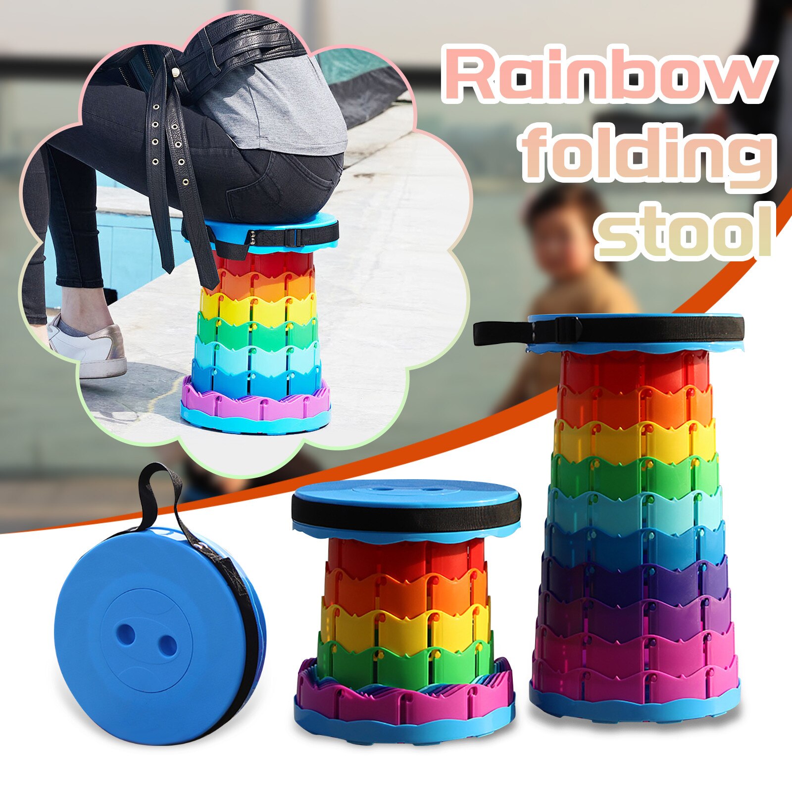 Retractable Folding Stool For Camping Fishing Height Adjustable ...