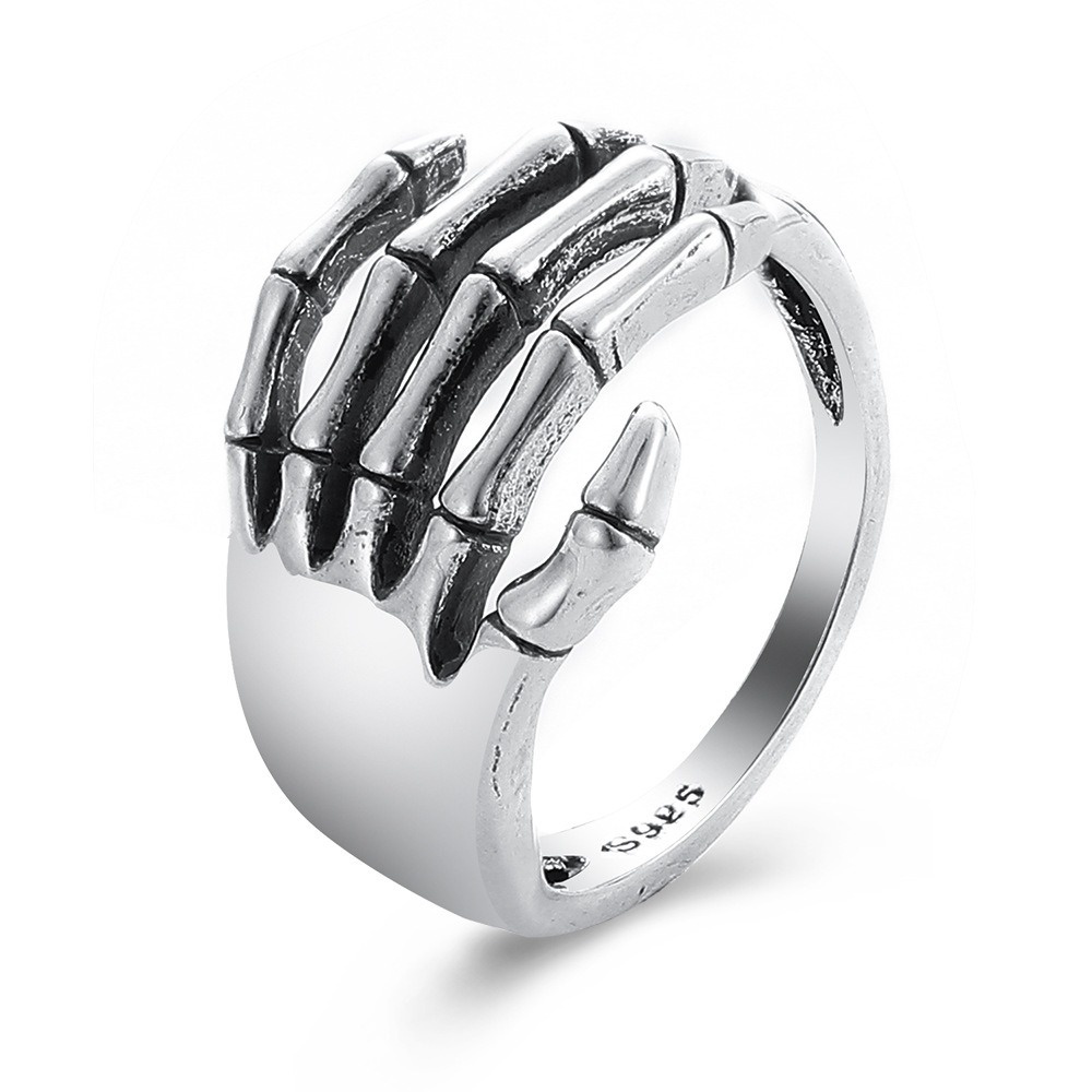 Retro Silver Hip Hop Skeleton Palm Hand Open Rings | Daraz.lk