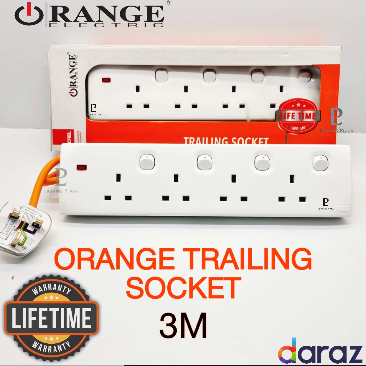 ORANGE - Extension Wire Cord 3 / 5 / 7 Meter - 13A Trailer Multi Socket ...