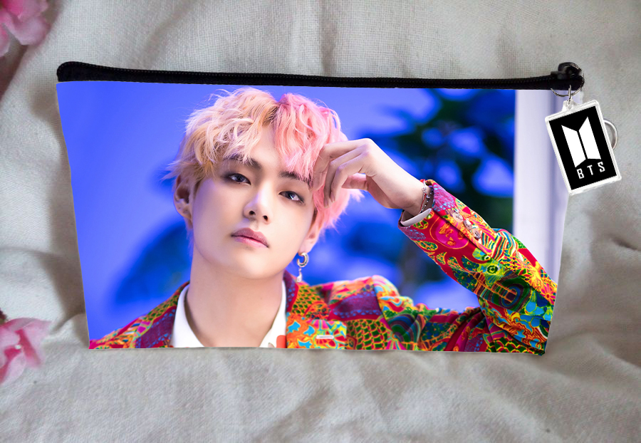 KPOP BTS BT21 V Pencil Case Kim Taehyung Purse Wallet Store Pouch Pen ...
