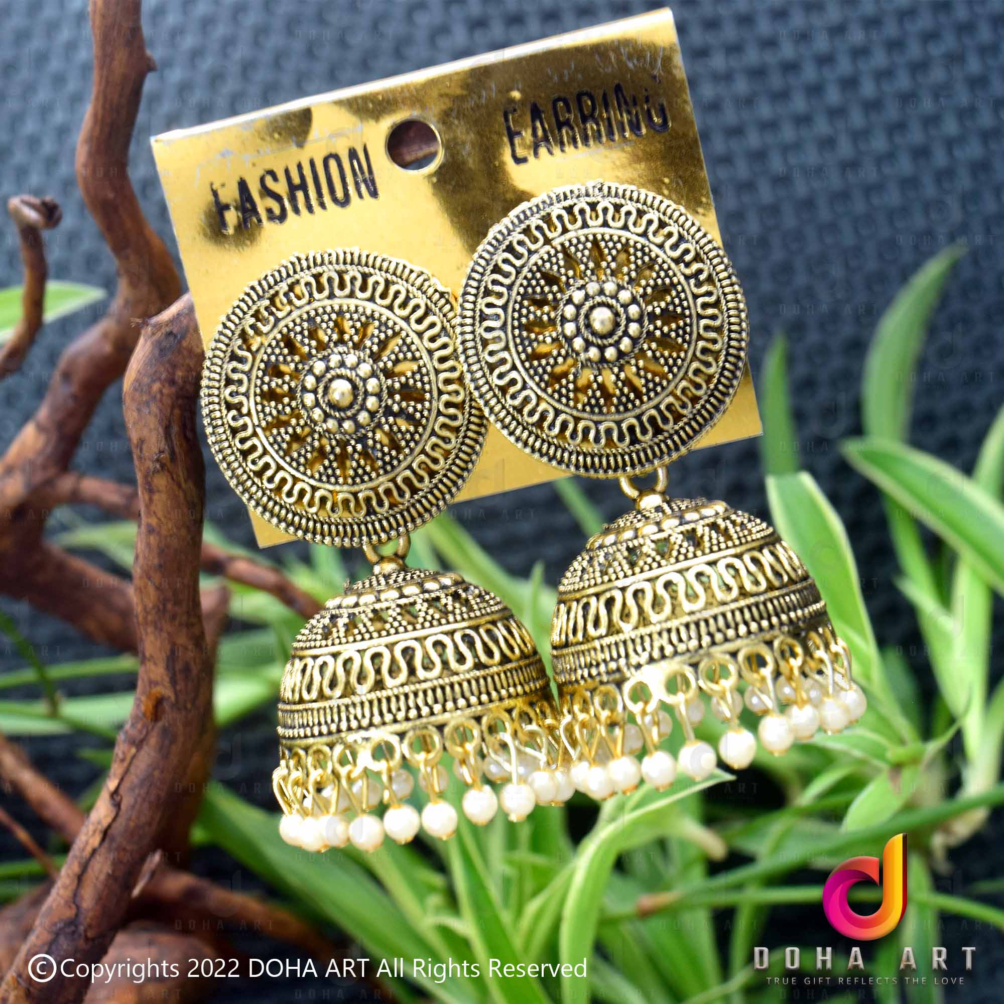 Dull gold Jummikki Earrings With White Pearl For Women Party Wedding ...