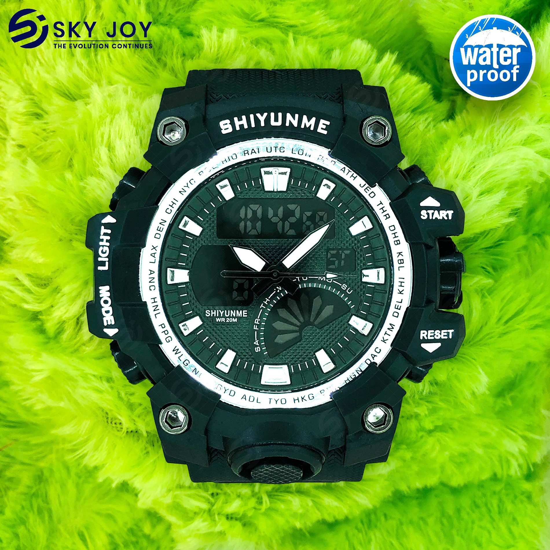 Dual Time Sport Watch Digital and Analog Men's Silver Black Watch SJ-GW ...