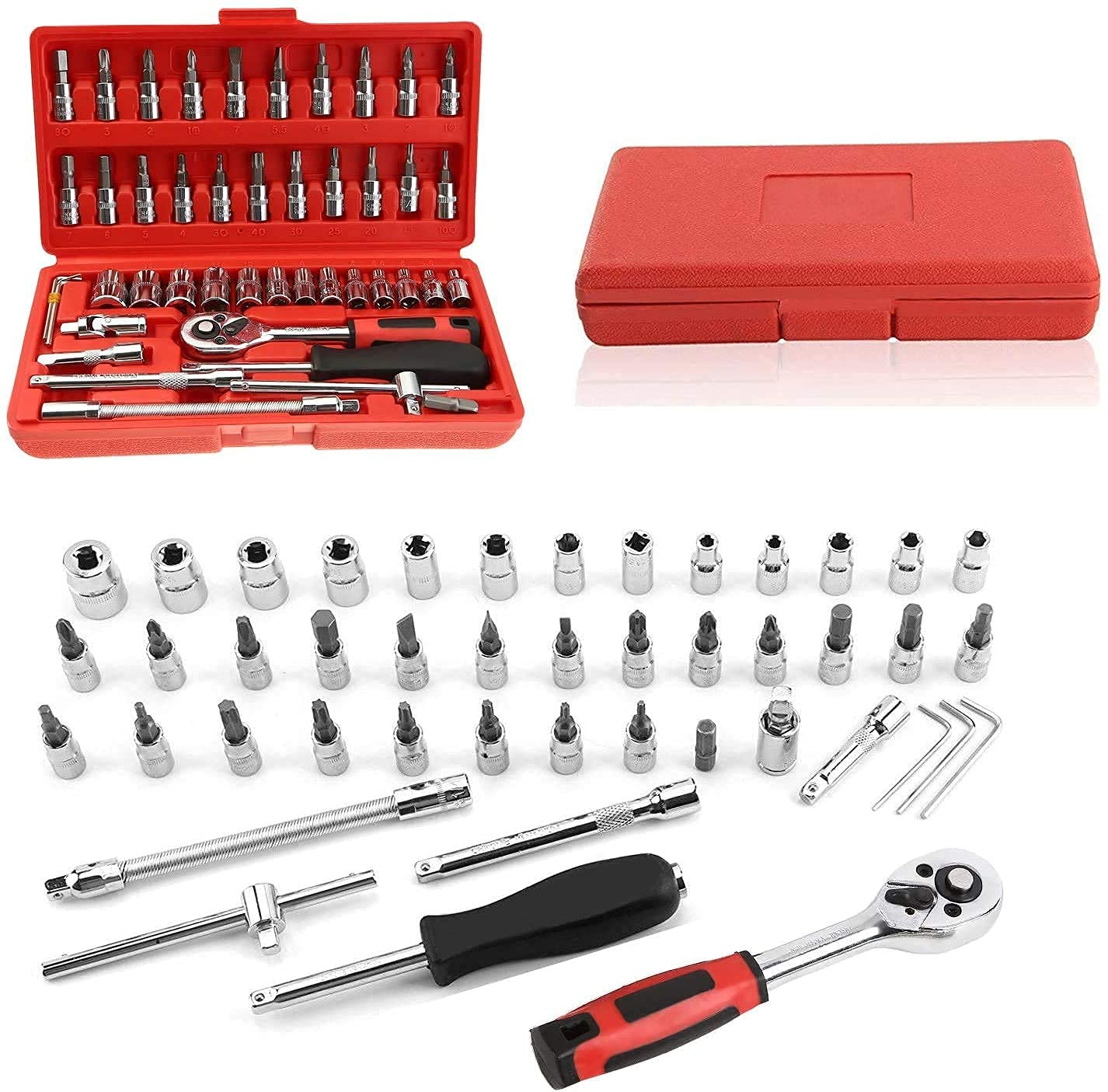 46pcs 1/4-Inch Socket Set Car Repair Tool Ratchet Torque Wrench Combo Tools Kit Auto Repairing ...