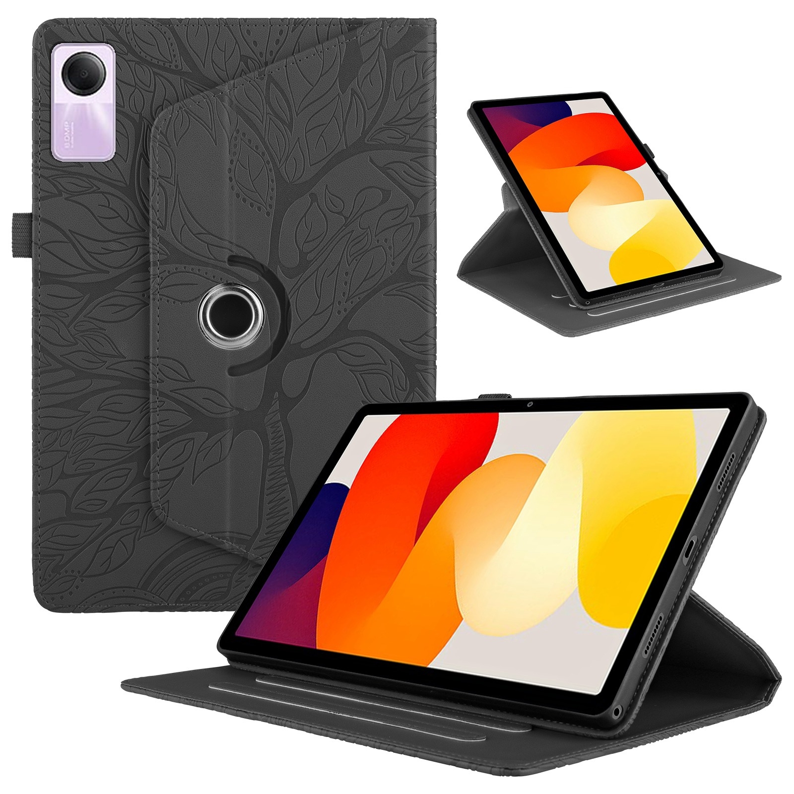 Tree Life Embossed Rotation Leather Smart Tablet Case For Xiaomi Redmi ...