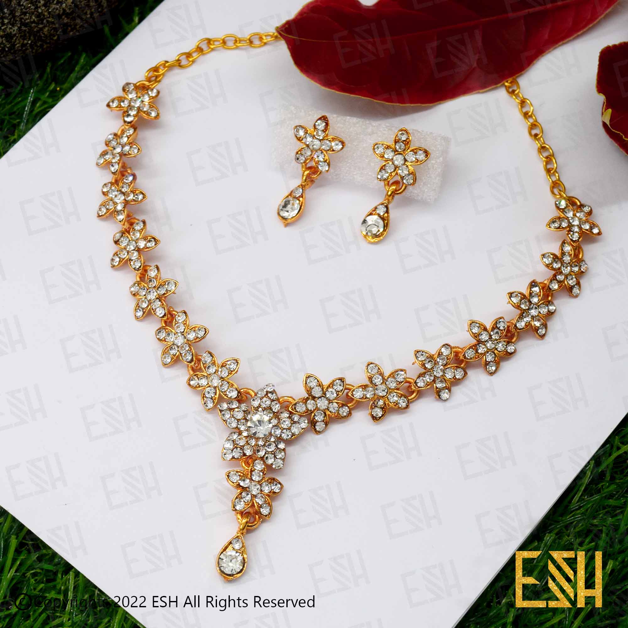 2022 22kt gold Plated neklas 6mm width with earing with white and gold ...