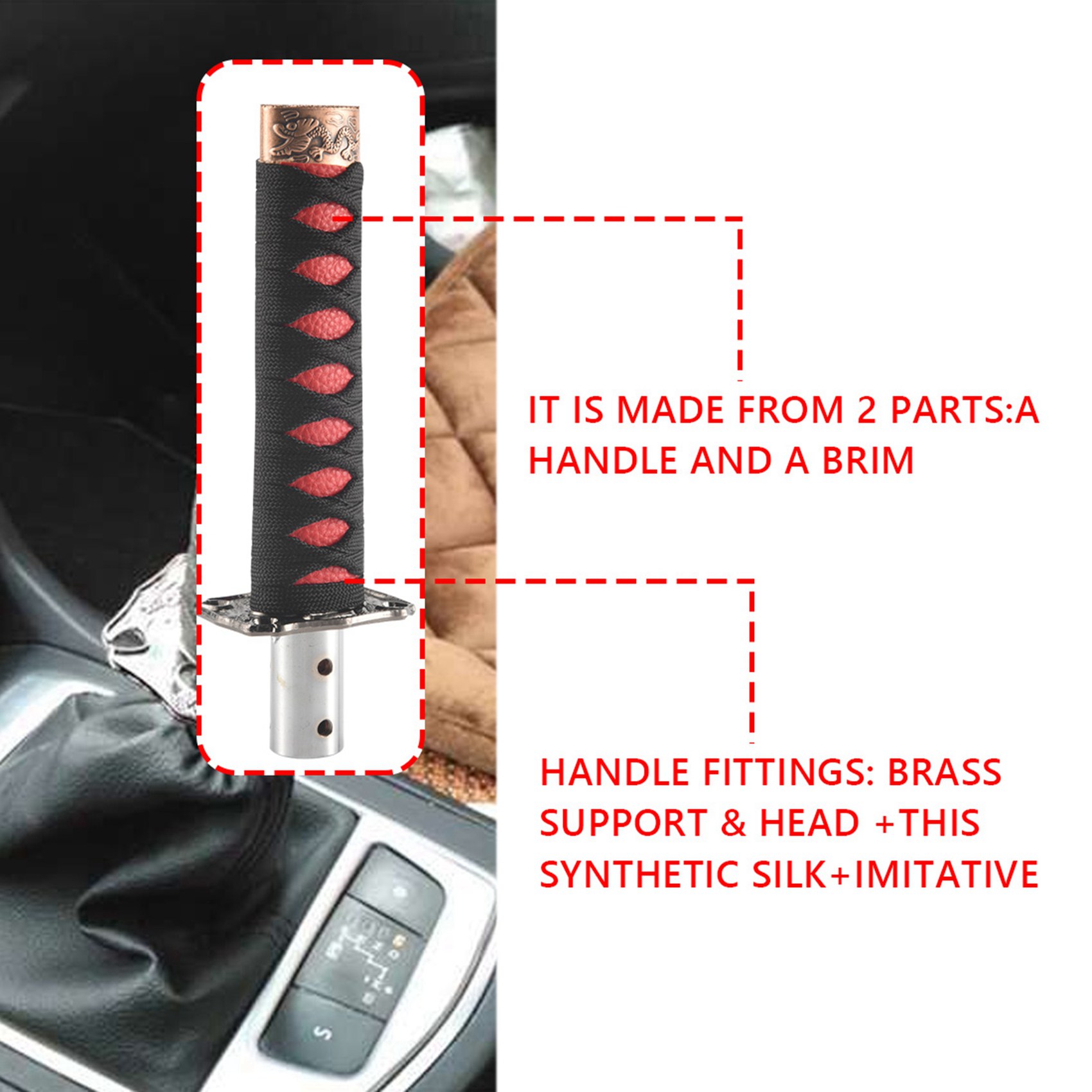 Universal Samurai Sword Gear Shift Knob Shifter Katana Metal Black+Red ...
