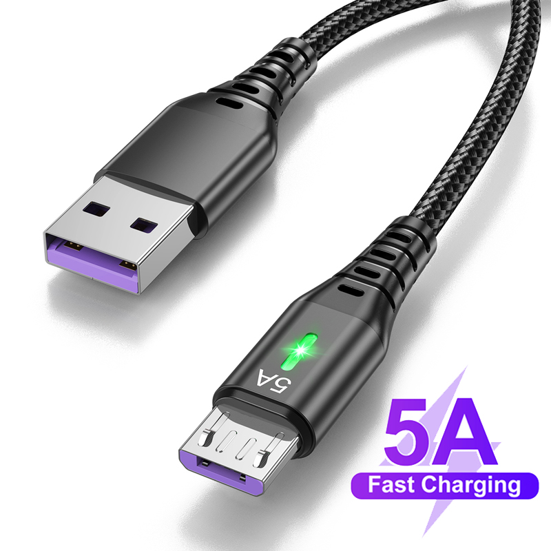 Micro USB Cable 5A LED Fast Charging Micro Data Cord For Huawei Samsung ...