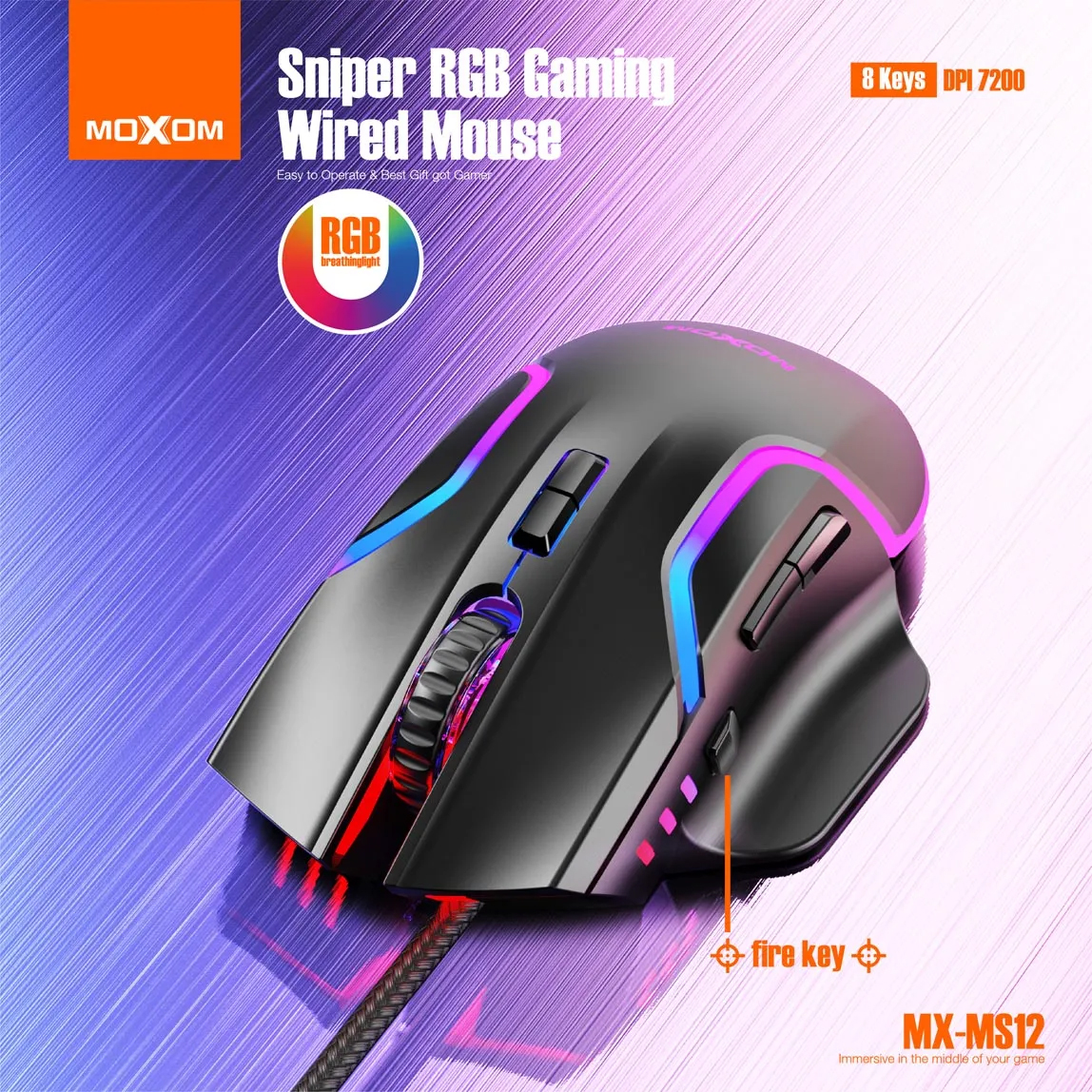 Moxom - MX-MS12 USB Sniper Gaming mouse 8 Keys Optical 7D RGB fashion ...