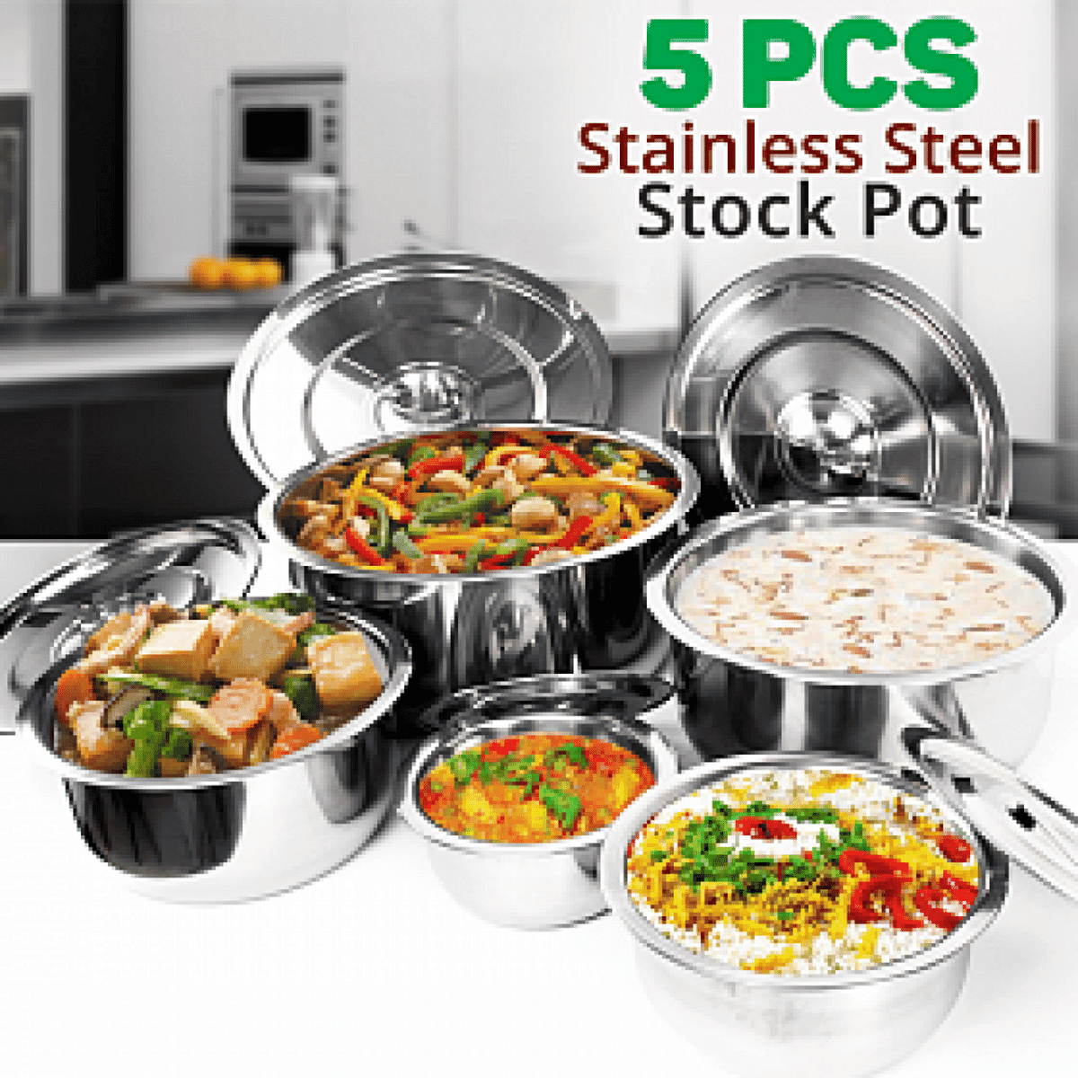 5 Pcs Cookware Bowl Set for stainless steel Stock Pot Food Container ...