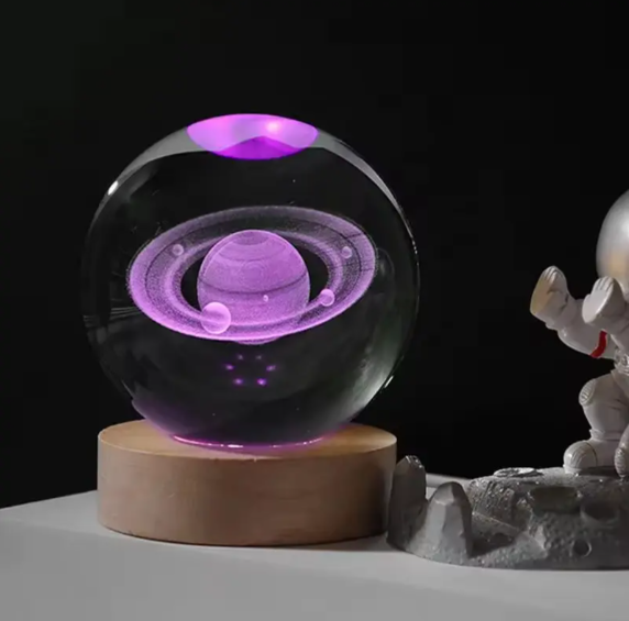 3D Art Luminous Crystal Ball Decoration Solar System Saturn Lamp ...