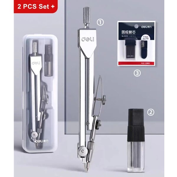 Deli Stainless Steel Drafting Set Durable Drawing Compass Math Geometry ...