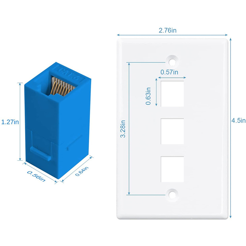 4Pack 3-Port Ethernet Wall Plate, RJ45 Wall Plate with RJ45 Inline ...