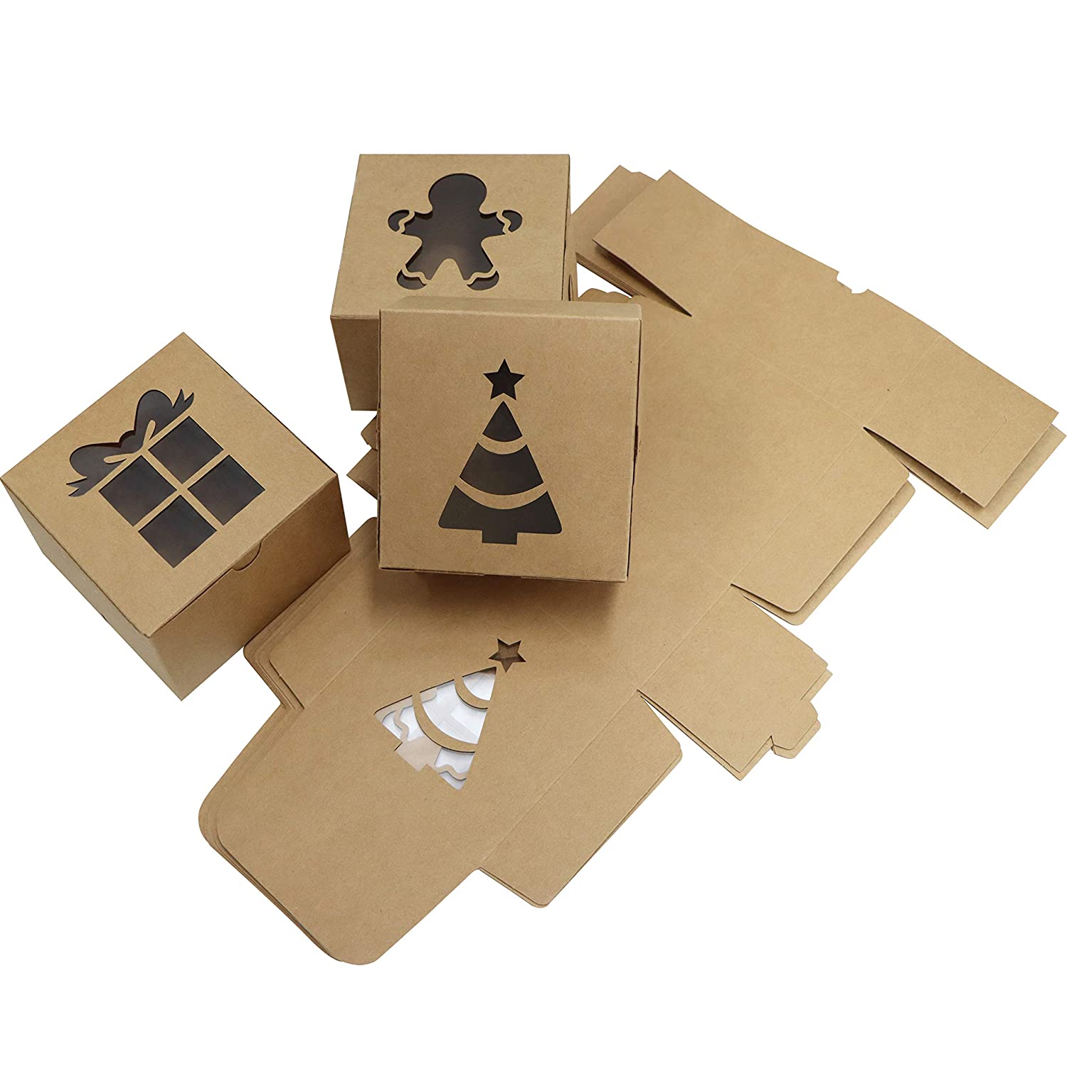 (VDZI) 30 Kraft Cardboard Bakery Cookie Boxes Set 4x4x2.5Inch Auto ...
