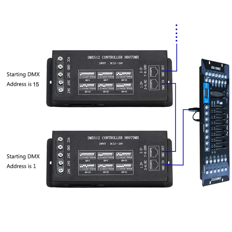 DMX512 controller,connect to DMX512 console,support WS2812,WS2813 ...