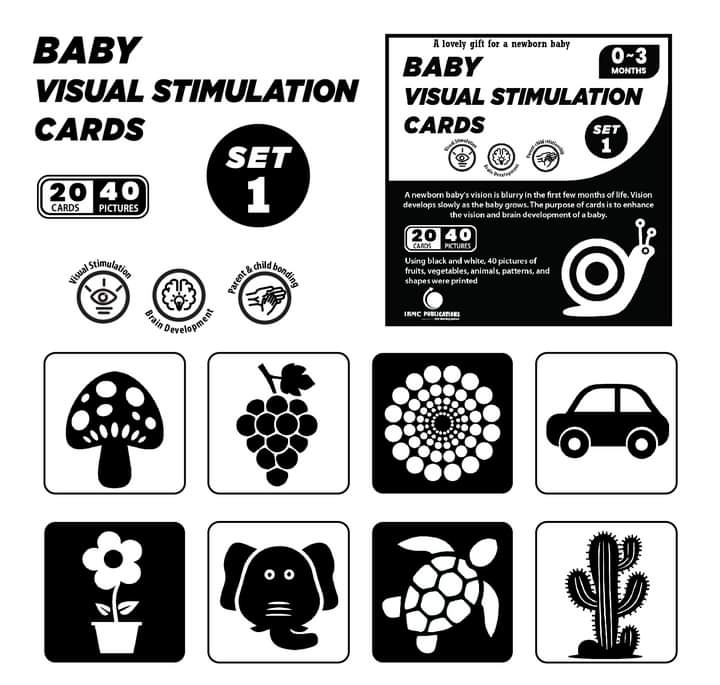 Baby Visual Stimulation Cards Montessori 0-12 Months High Contrast ...