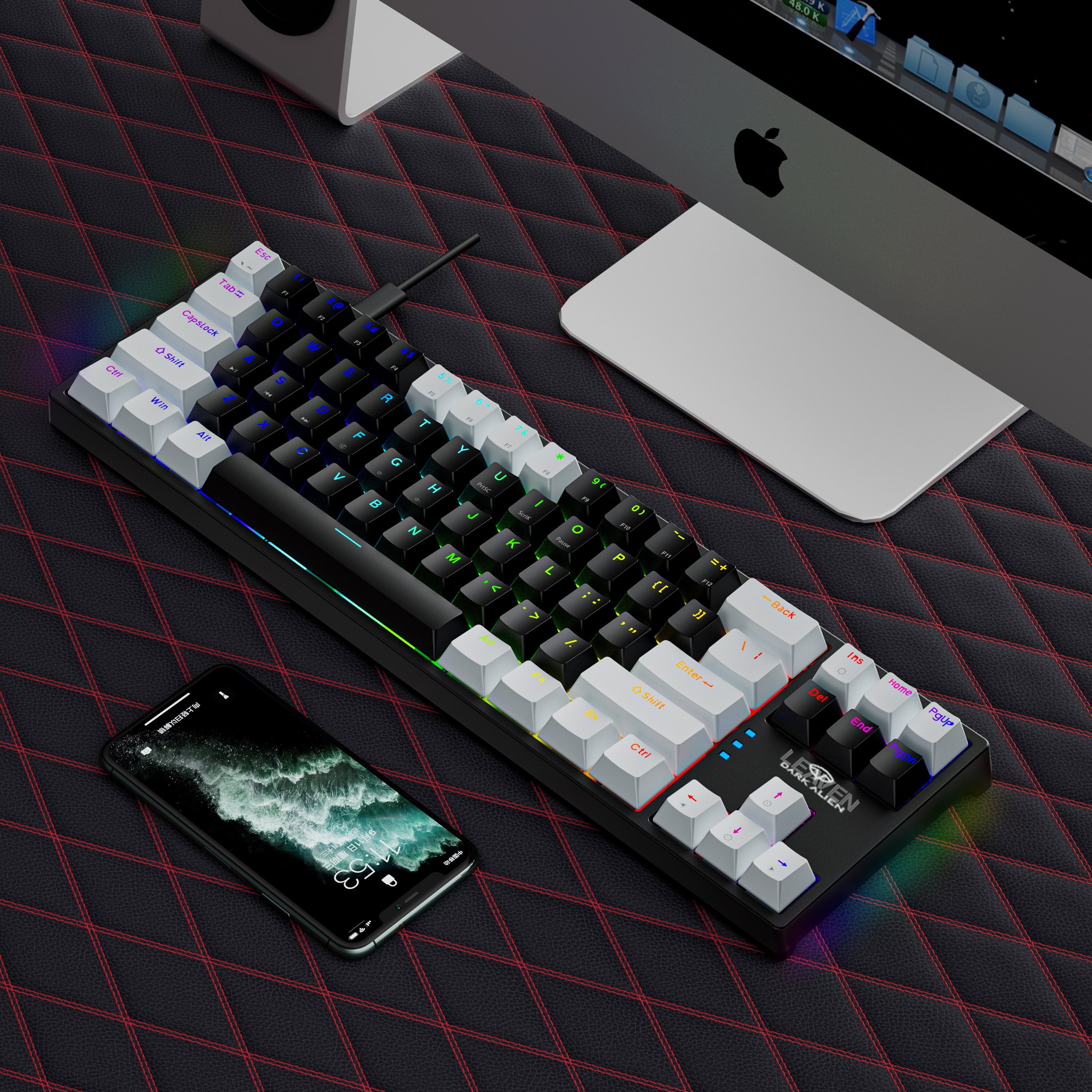 K710 Mini Gaming Mechanical Keyboard 71 Keys RGB Hotswap Type-C Wired ...