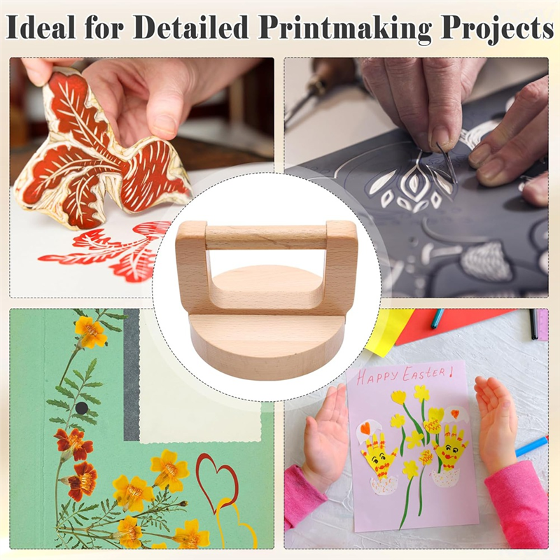 1+1 Pcs Wooden Block Printing Baren Block Printing Kit forCrafting ...